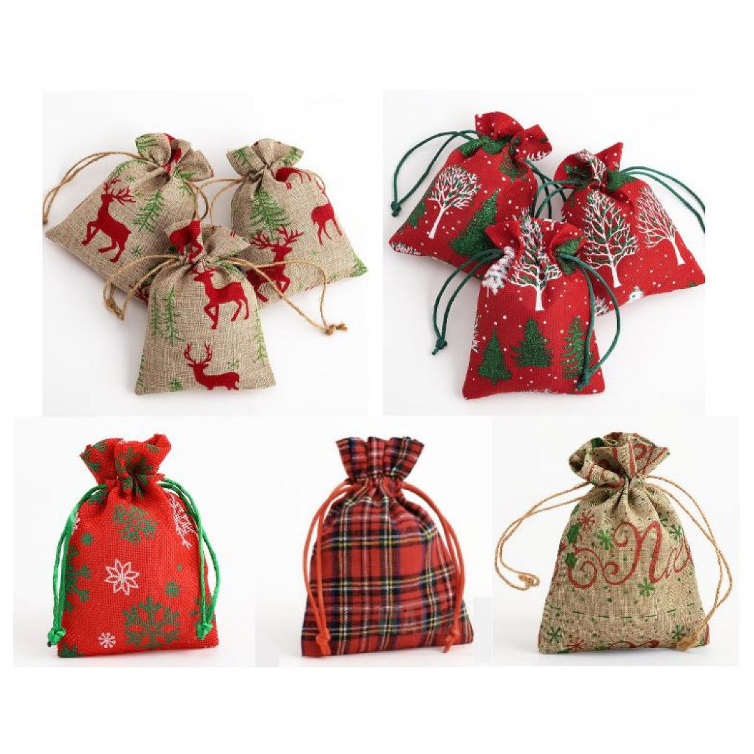 Hessian Drawstring Gift Bags Fabric Linen Christmas Pouch Bags x1 x2 x ...