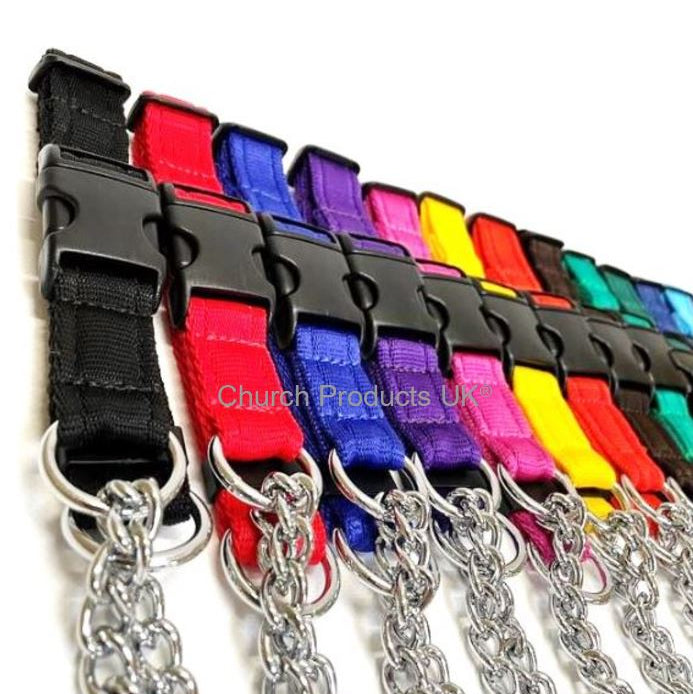 Half Check Chain Dog Collars Adjustable 25mm Wide Cushion Webbing Larg ...